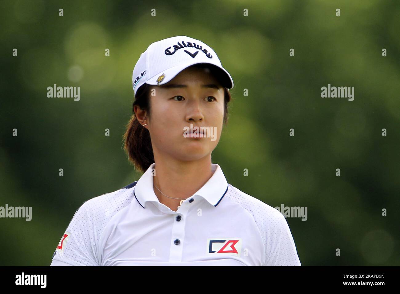 Yu Liu of Beijing, China follows her shot from the 5th tee during the ...