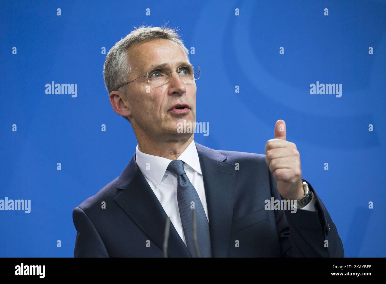 NATO Secretary General Jens Stoltenberg is pictured during a press ...