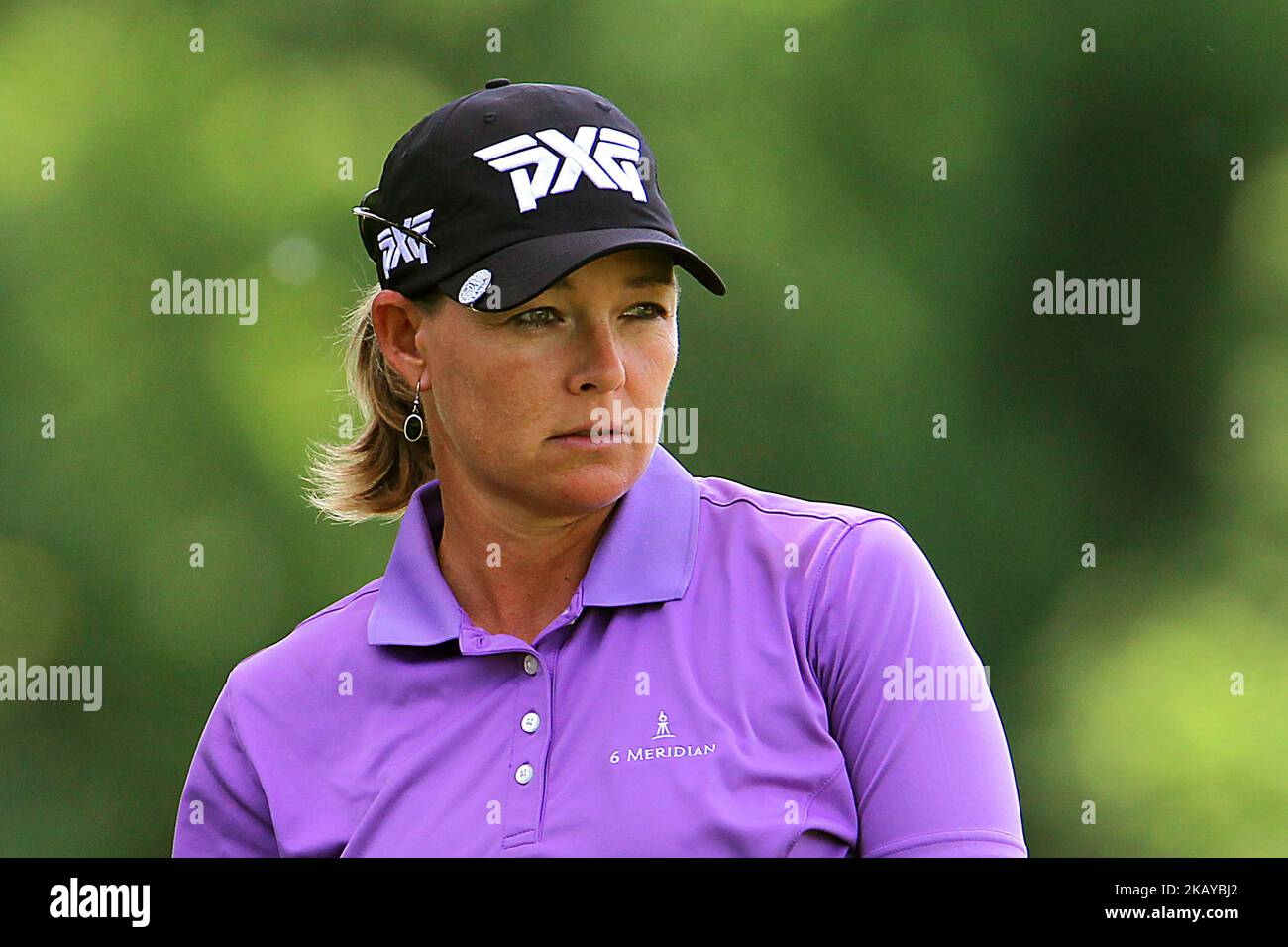 Katherine Kirk of Australia follows her shot from the 5th tee during ...