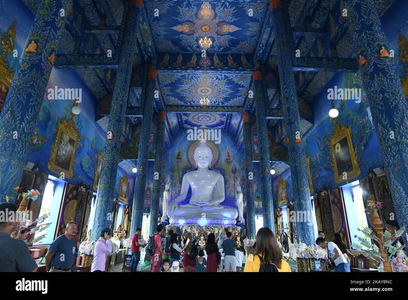 A inside view of Wat Rong Sear Tean known as The Blue Temple, outside ...
