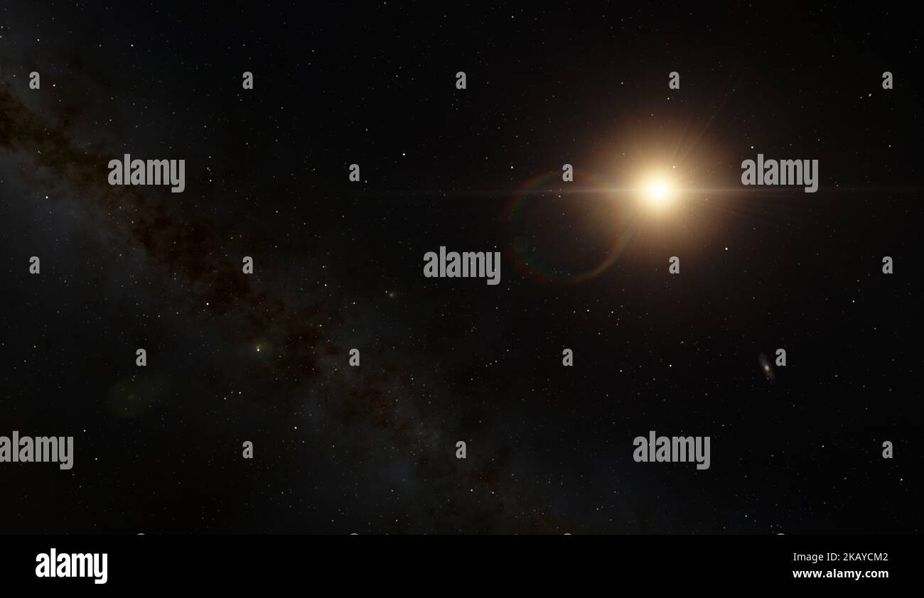 Sun and Milky Way galaxy, the Universe 3d illustration background. Sun ...