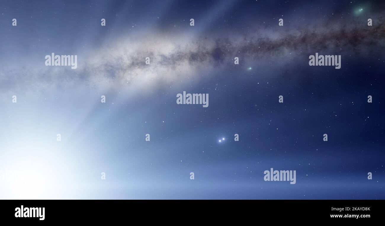 Stars and space in the sun light. Sun rays 3d illustration background ...