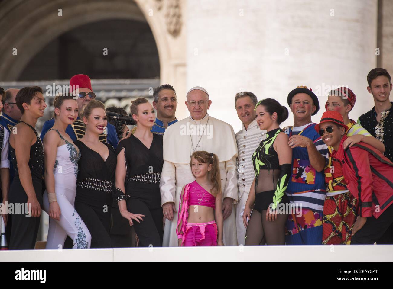 Pope Francis pictured with some members of the aquatic circus, during ...