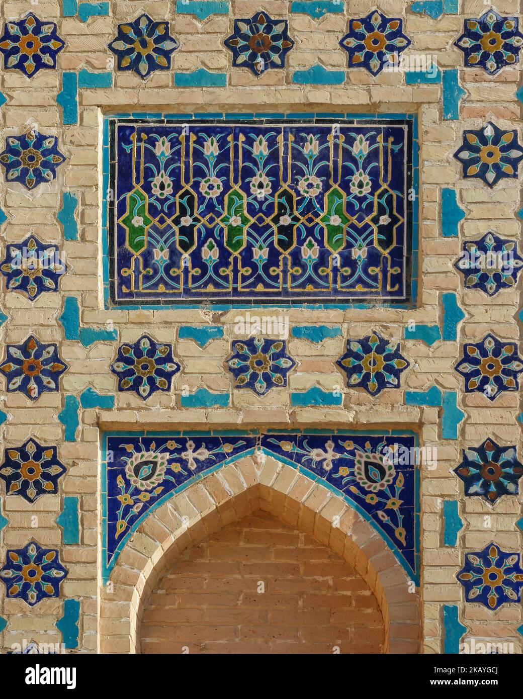 Blue tile floral and geometric decor on wall of Gur e Amir, ancient ...