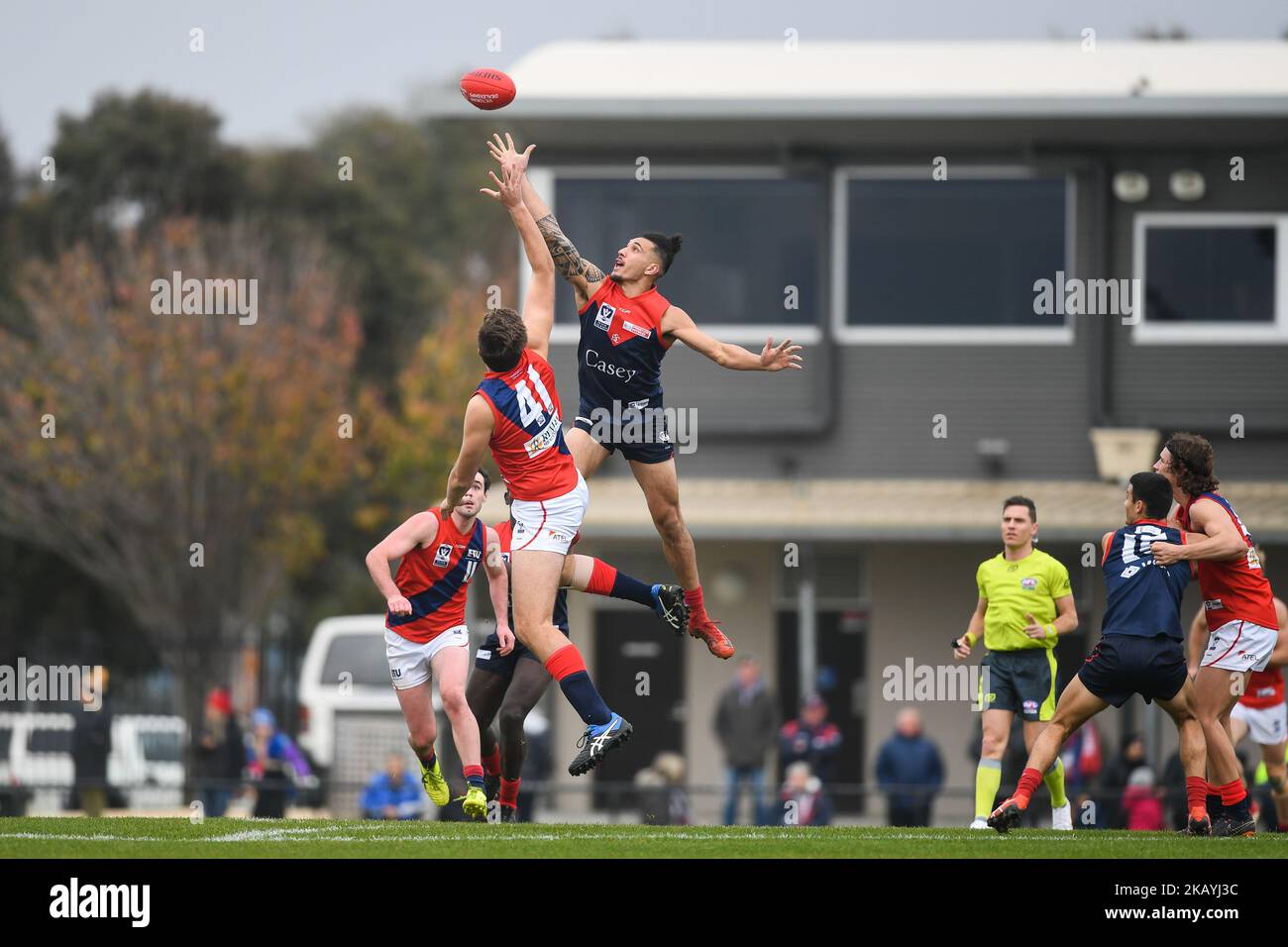 Mykelti Lefau of the Casey Demons and Mark Kovacevic of Coburg battle ...