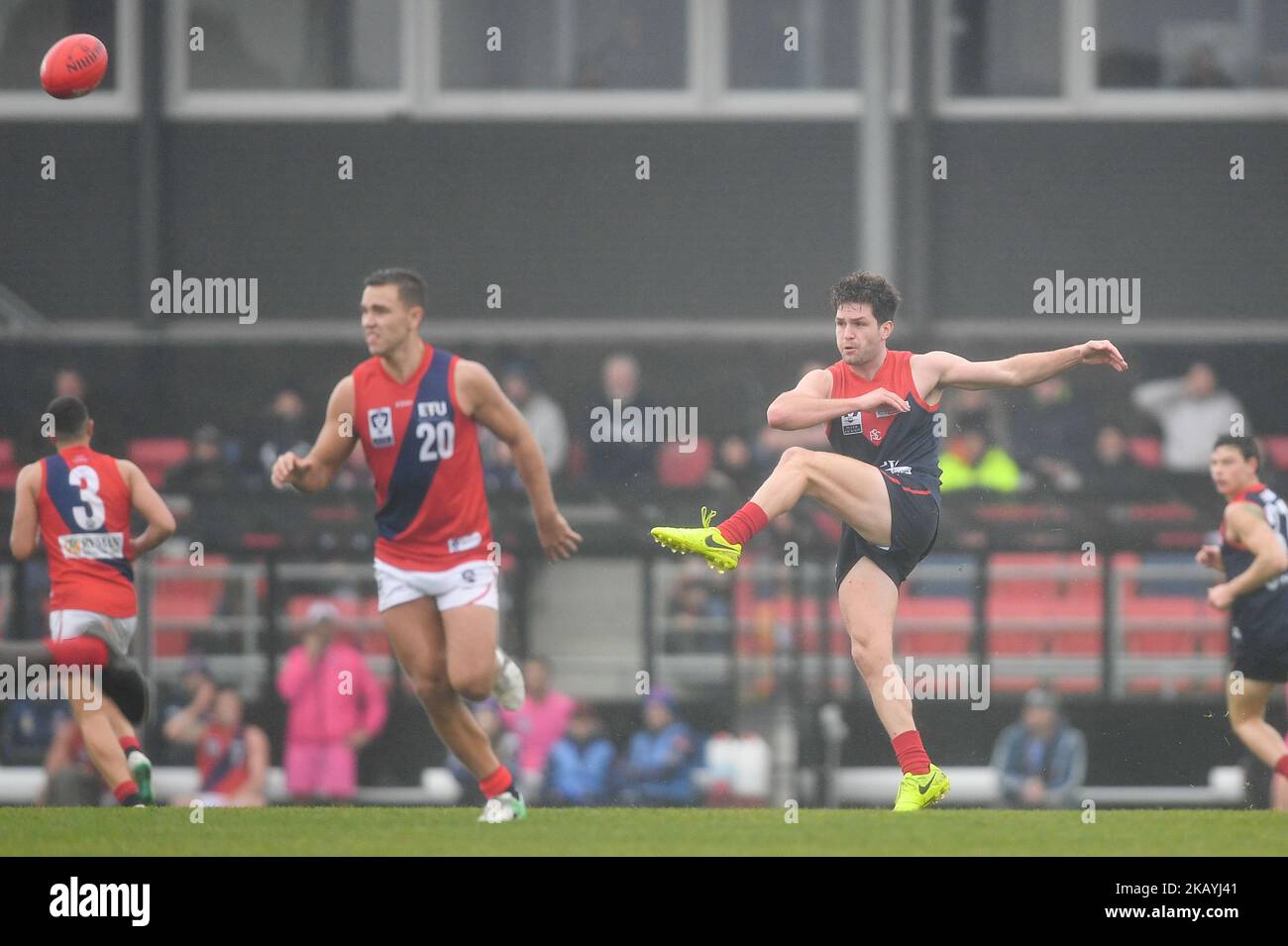 Tom Bugg of the Casey Demons kicks the ball during the VFL round 12 ...