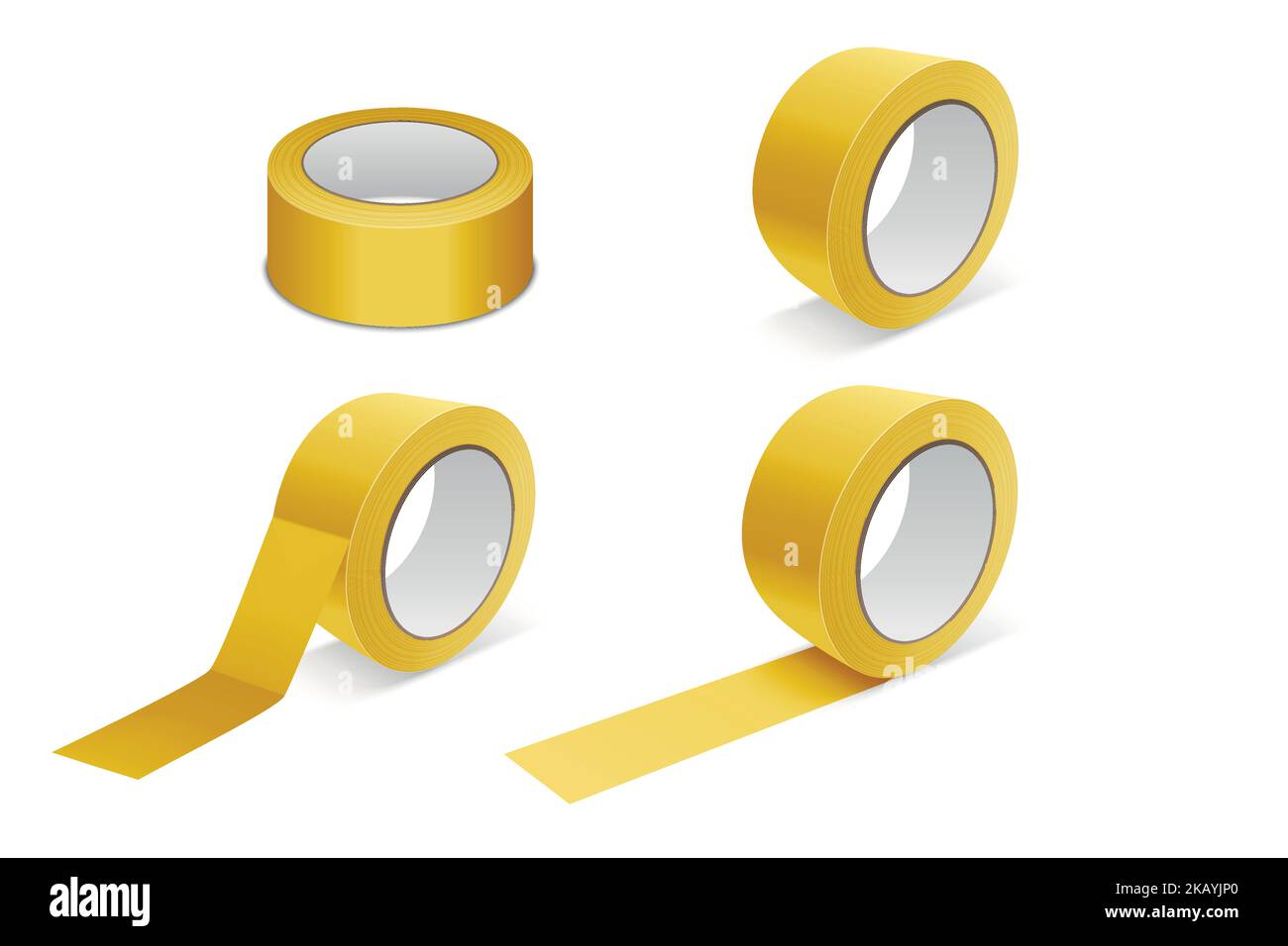 Vector Realistic Beige 3d Yellow Tape Roll Icon Set, Mock-up Closeup ...