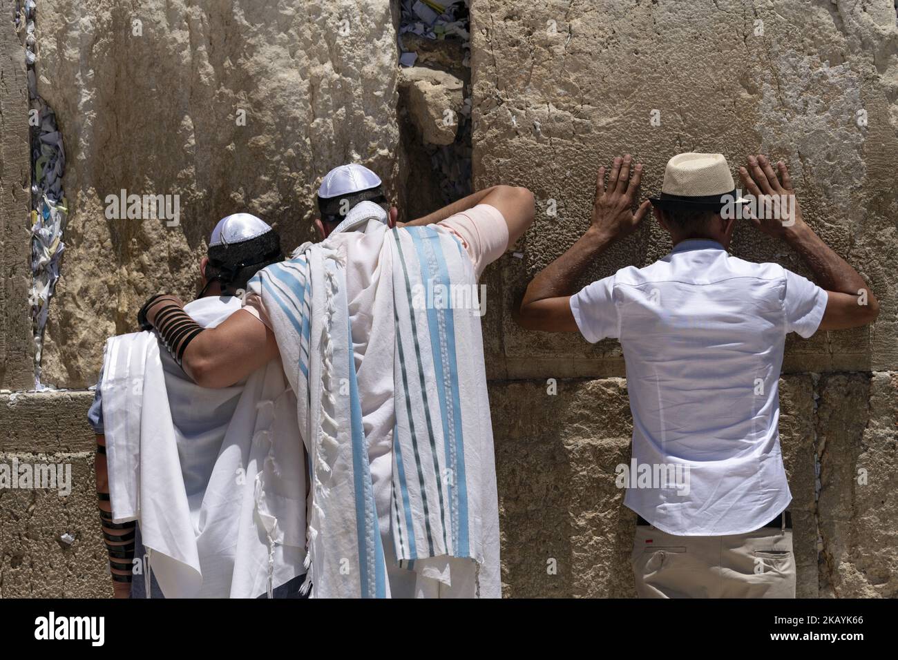 Jews pray at the Western Wall in Jerusalem, Israel on June 25, 2018 ...