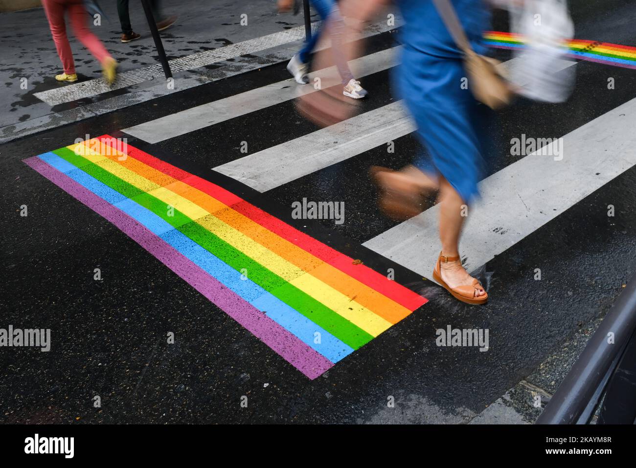 Recently pedestrian crossings decorated with the multicoloured colours ...