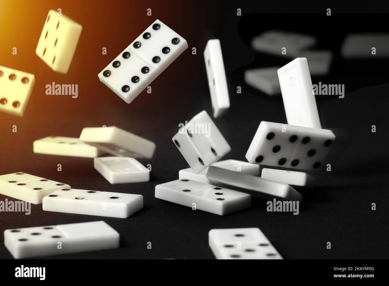 Fallen dominoes chips. Conceptual business or sport illustrative ides ...