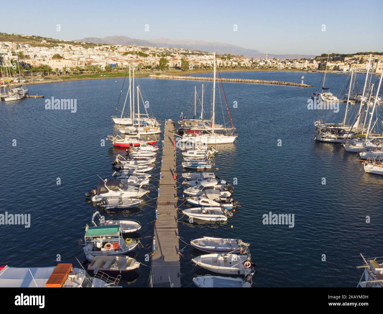Aerial images of Rethymno beach town in Creta island in Greece ...