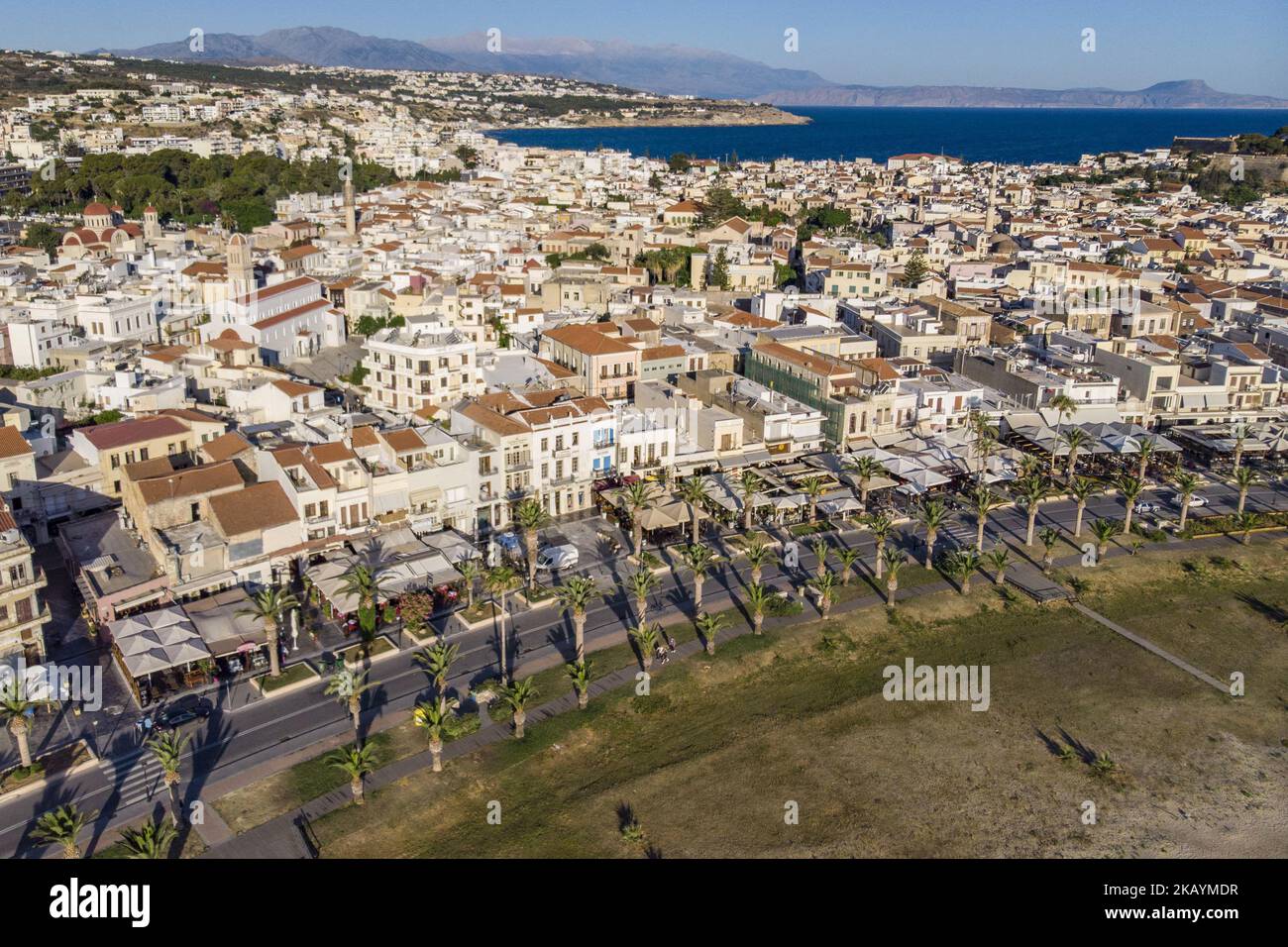 Aerial images of Rethymno beach town in Creta island in Greece ...