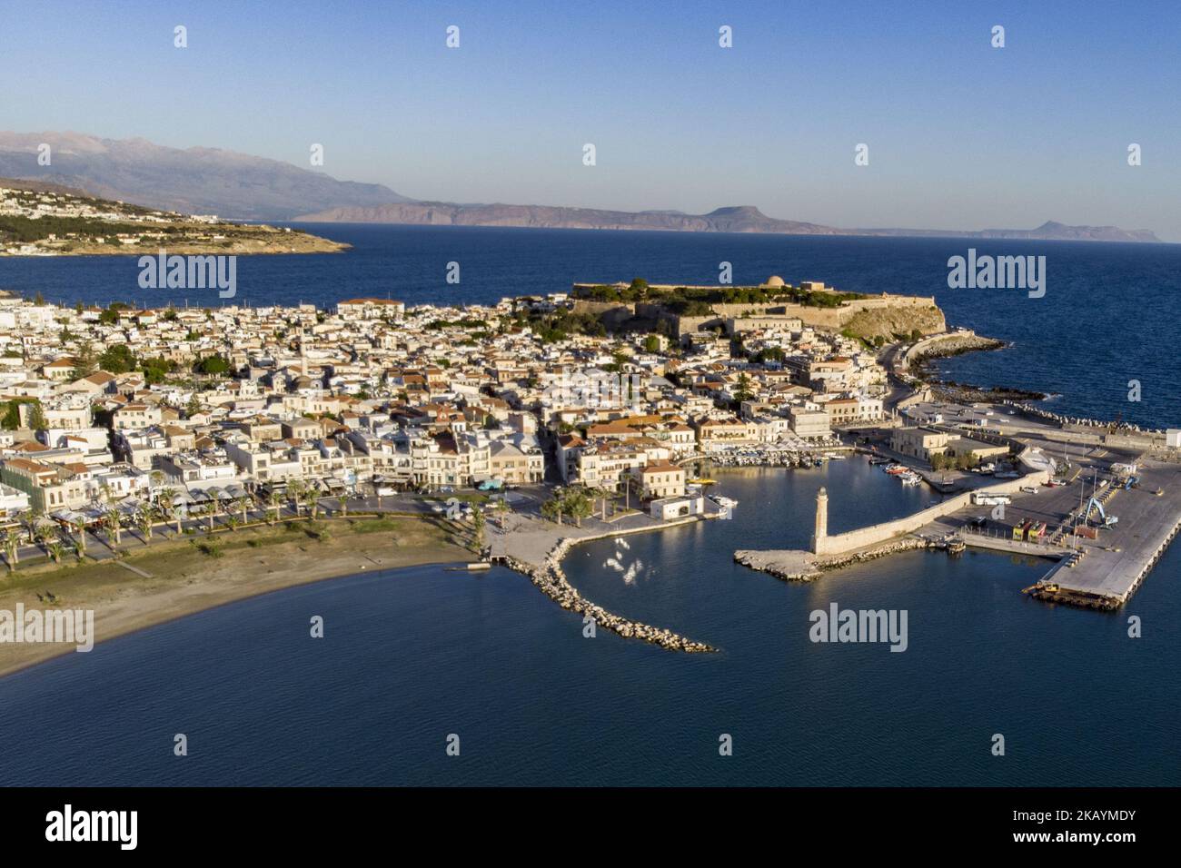 Aerial images of Rethymno beach town in Creta island in Greece ...