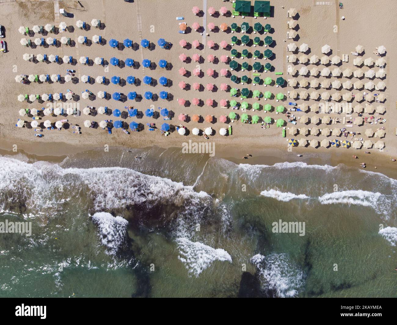 Aerial images of Rethymno beach town in Creta island in Greece ...