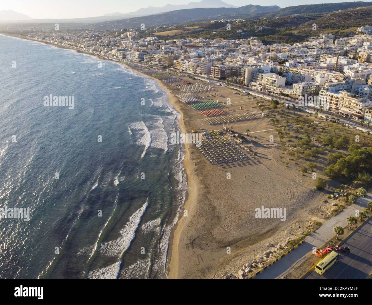 Aerial images of Rethymno beach town in Creta island in Greece ...