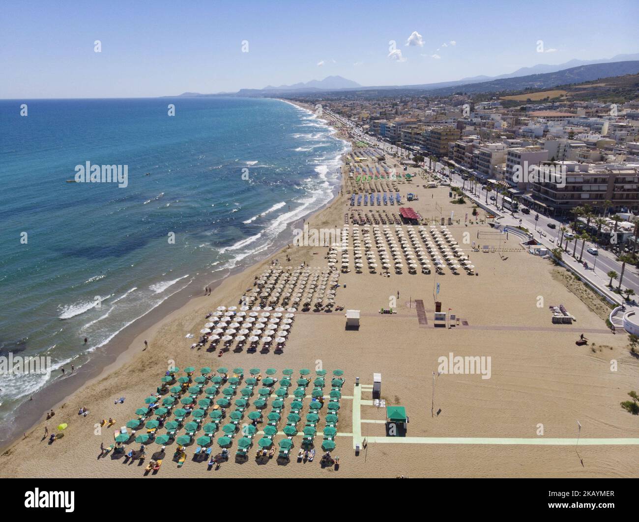 Aerial images of Rethymno beach town in Creta island in Greece ...