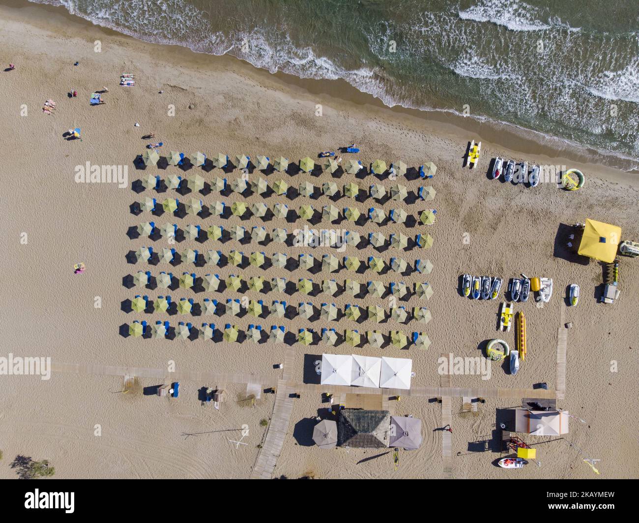 Aerial images of Rethymno beach town in Creta island in Greece ...