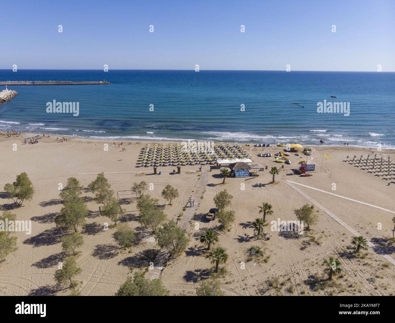 Aerial images of Rethymno beach town in Creta island in Greece ...