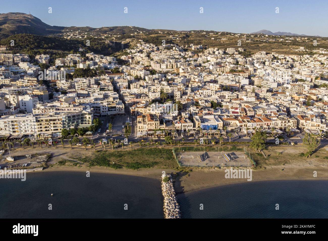 Aerial images of Rethymno beach town in Creta island in Greece ...