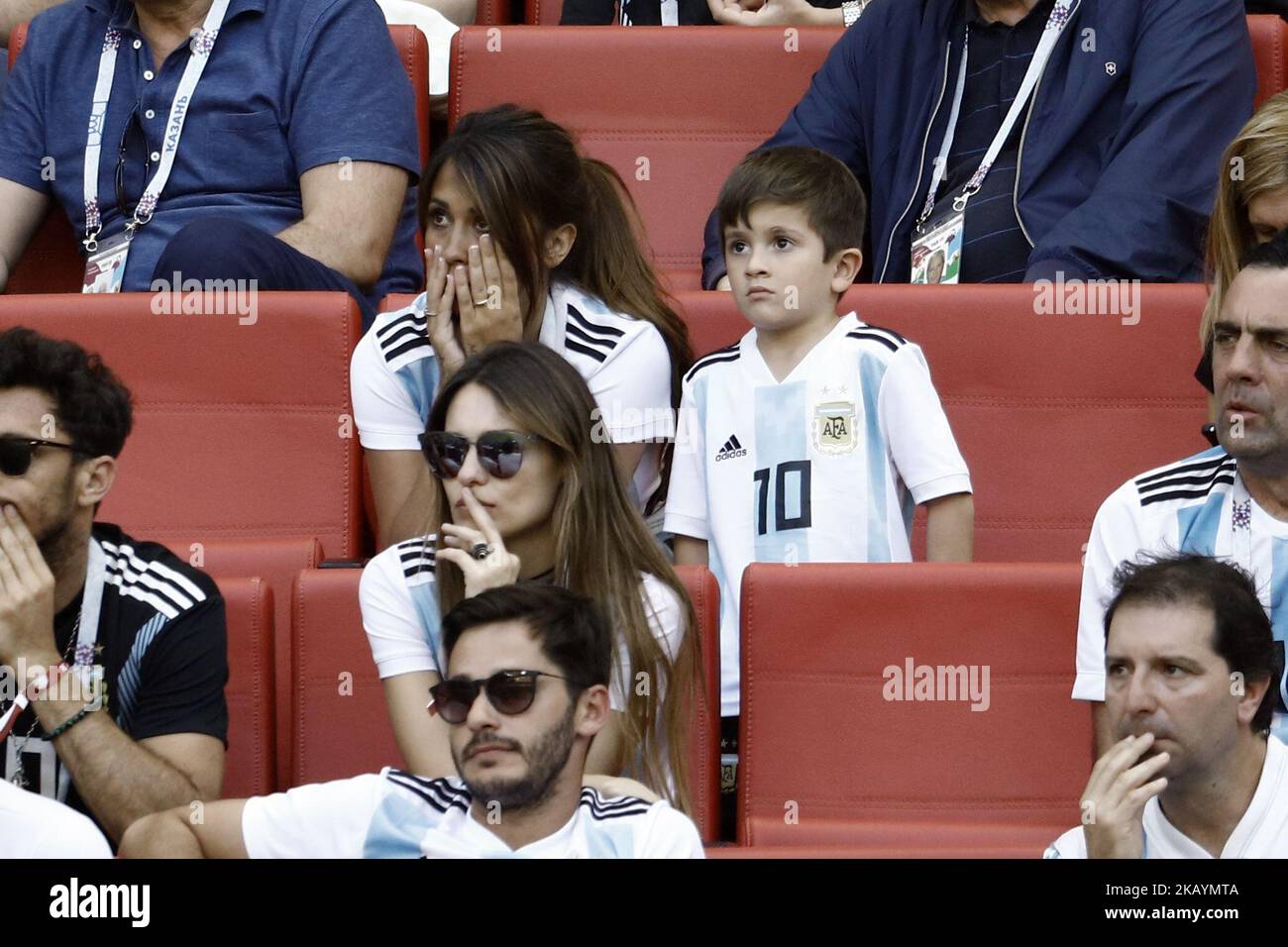 Antonella Roccuzzo, wife of Argentina's Lionel Messi, in the stands ...