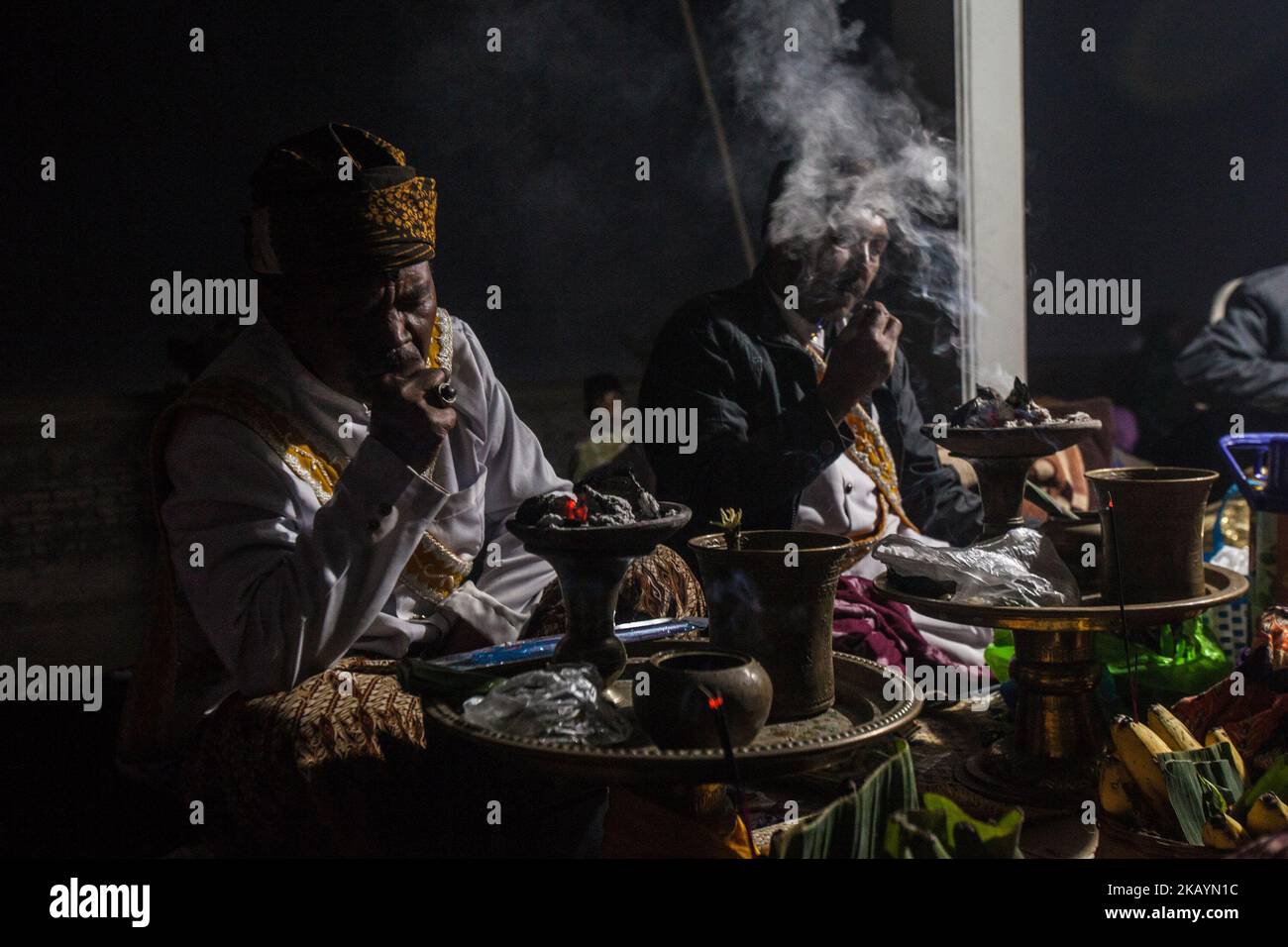 Tenggerese shaman prepare for the ceremony of Yadnya Kasada Festival at ...
