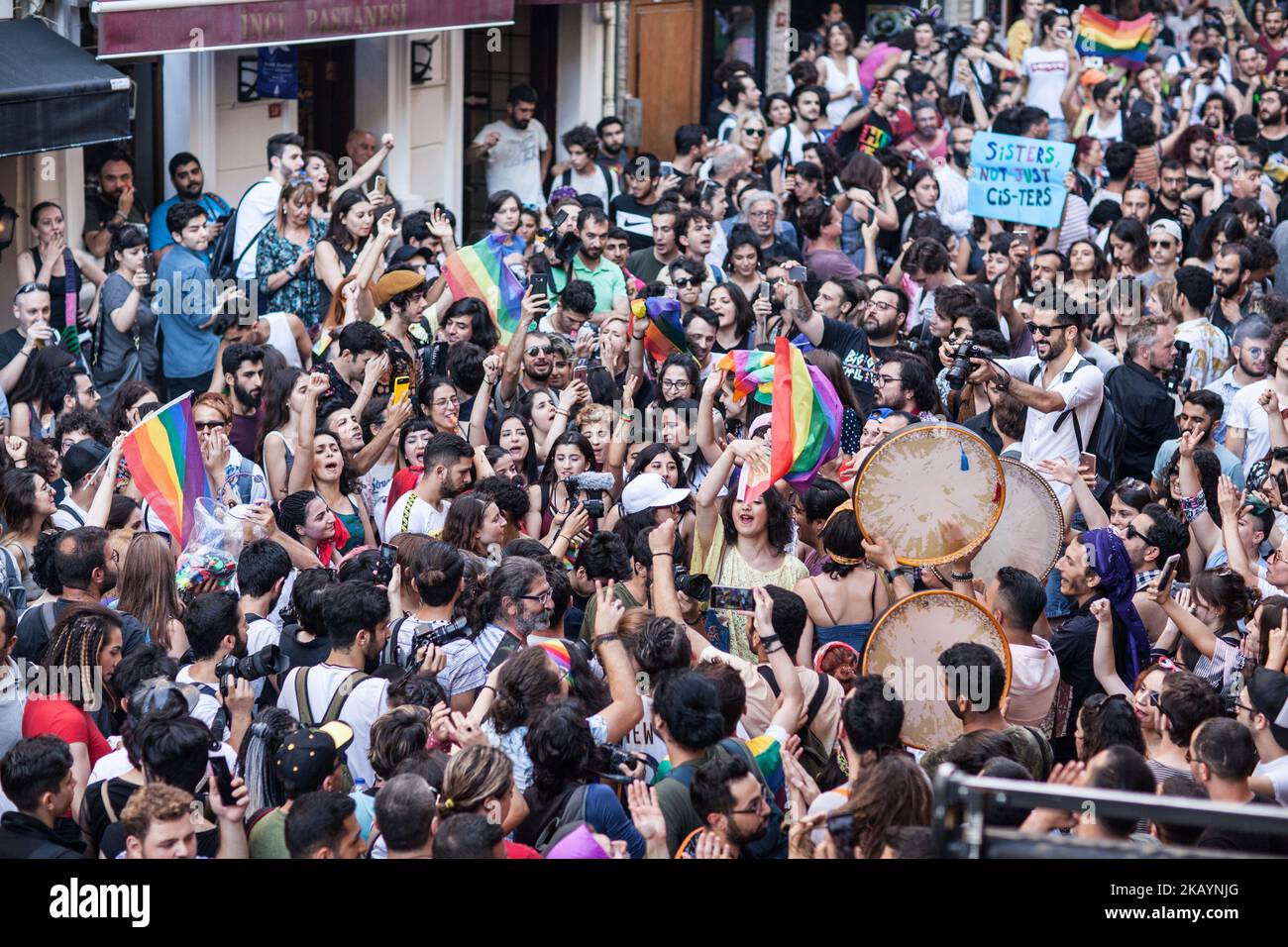 LGBT activists shout slogans and dance take part in the pride on July 1 ...