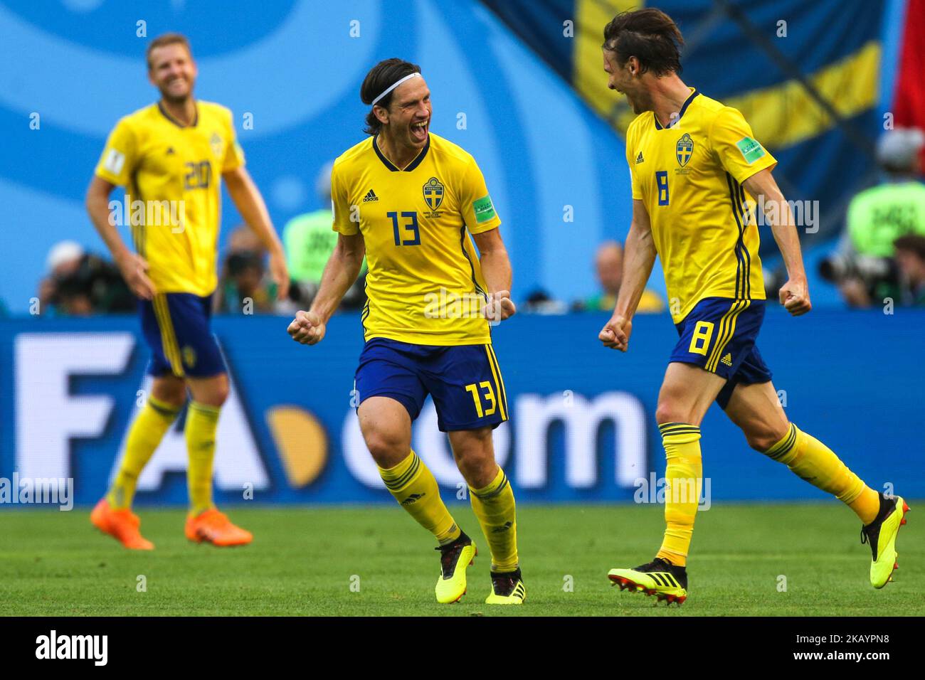 Gustav Svensson and Albin Ekdal (R) of the Sweden national football ...