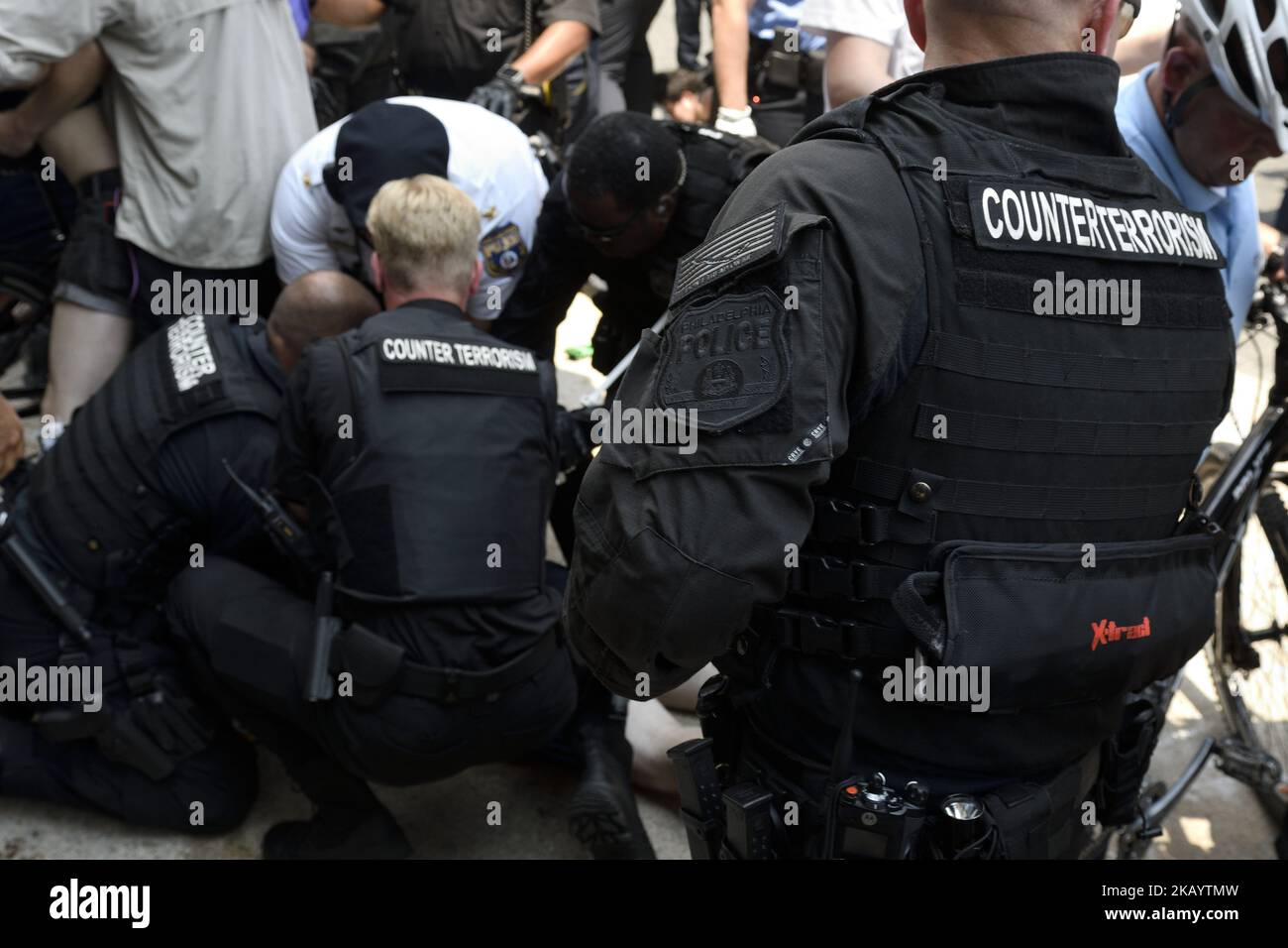 Police clears protestors from blocking the loading dock of a Department ...