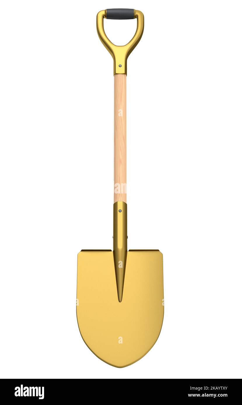 Garden shovel with wooden handle isolated on white background. 3d ...