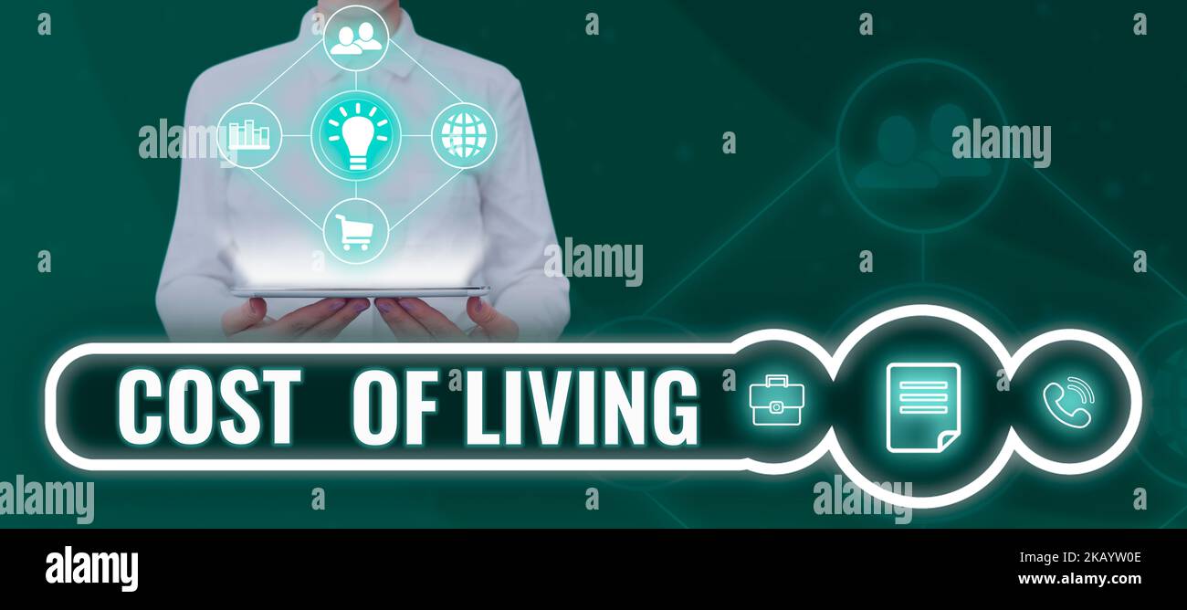 Conceptual caption Cost Of Living. Business showcase Software used in ...