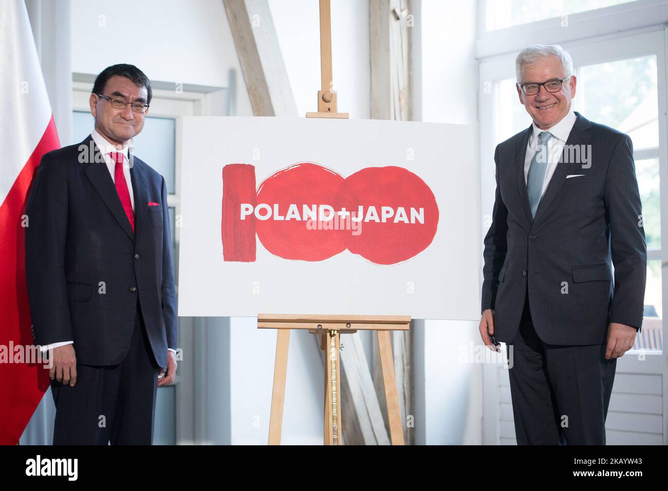 Japanese Foreign Minister Taro Kono and Polish Foreign Minister Jacek ...