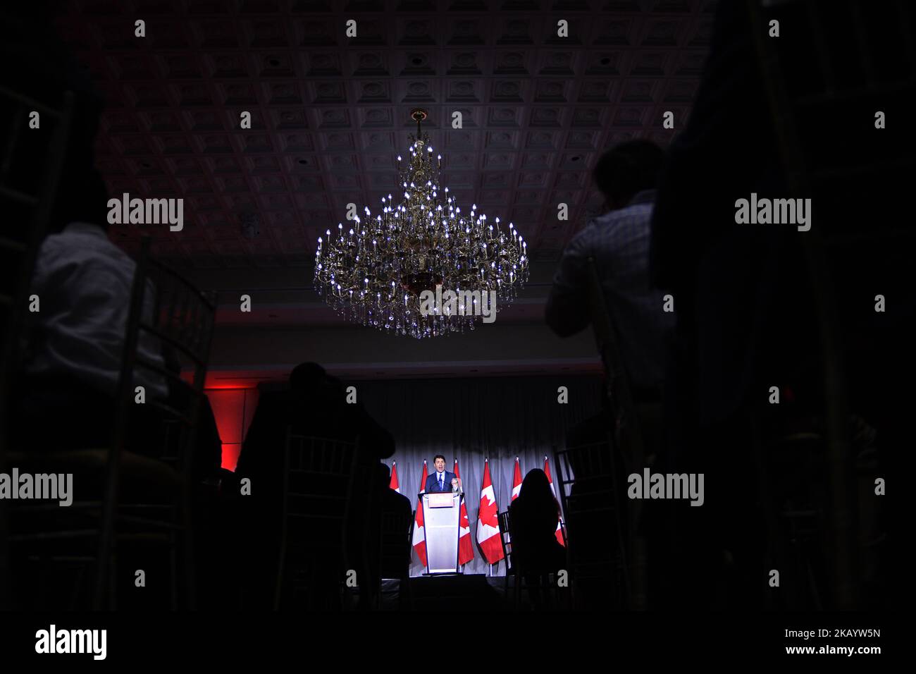 Justin Trudeau, Leader of the Liberal Party of Canada, speaking to supp ...