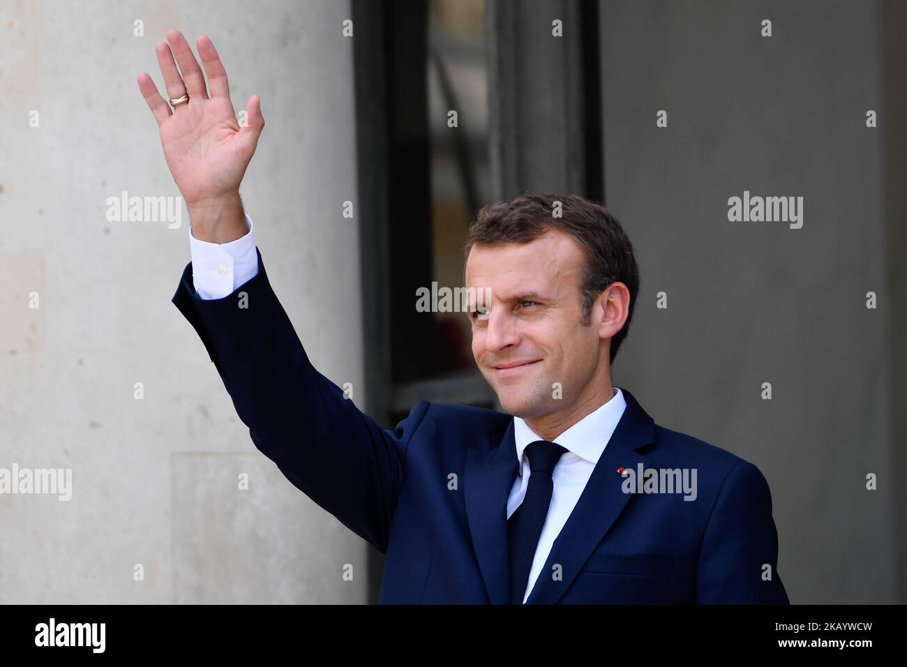 The President of the French Republic, Emmanuel Macron receives Sheikh ...
