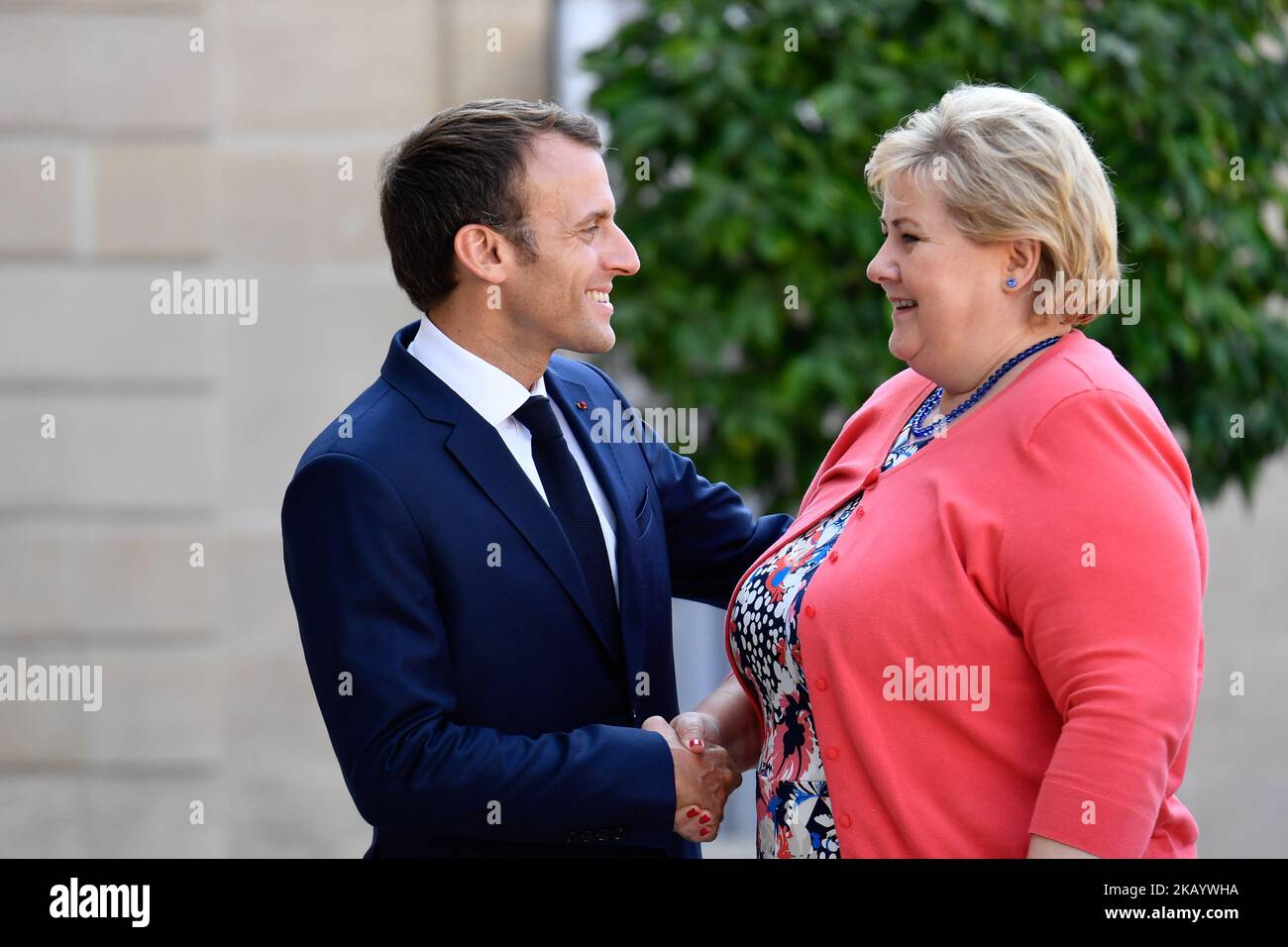 French President Emmanuel Macron receives Norwegian Prime Minister Erna ...