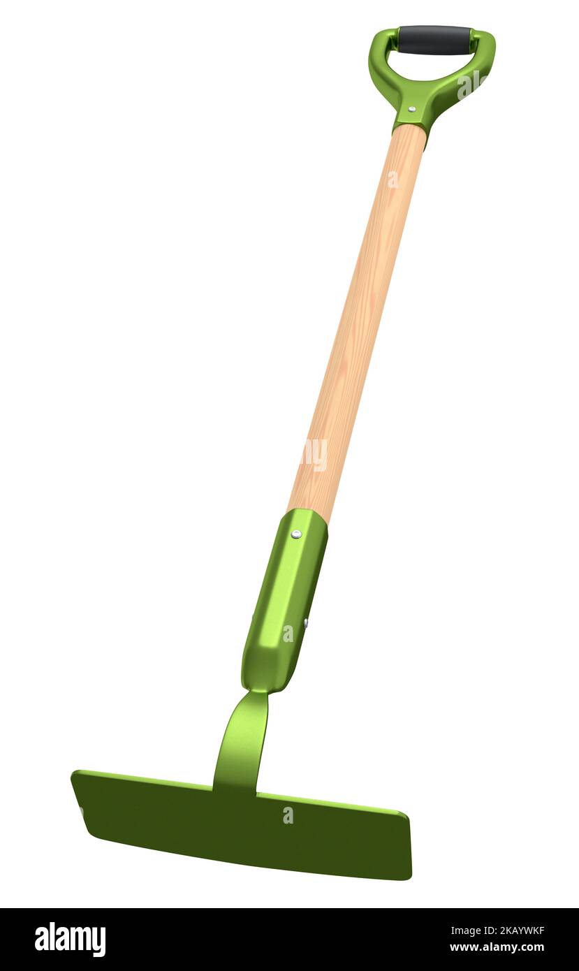 Hoe with wooden stick for planting flowers and vegetables on white ...