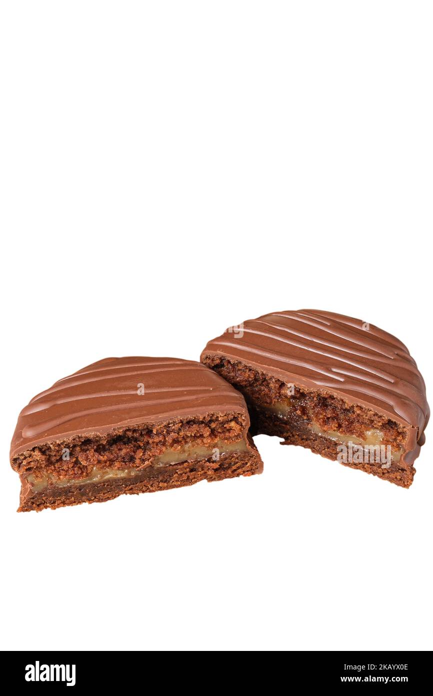 Brazilian honey cake cut in half vertical photo white background Stock ...