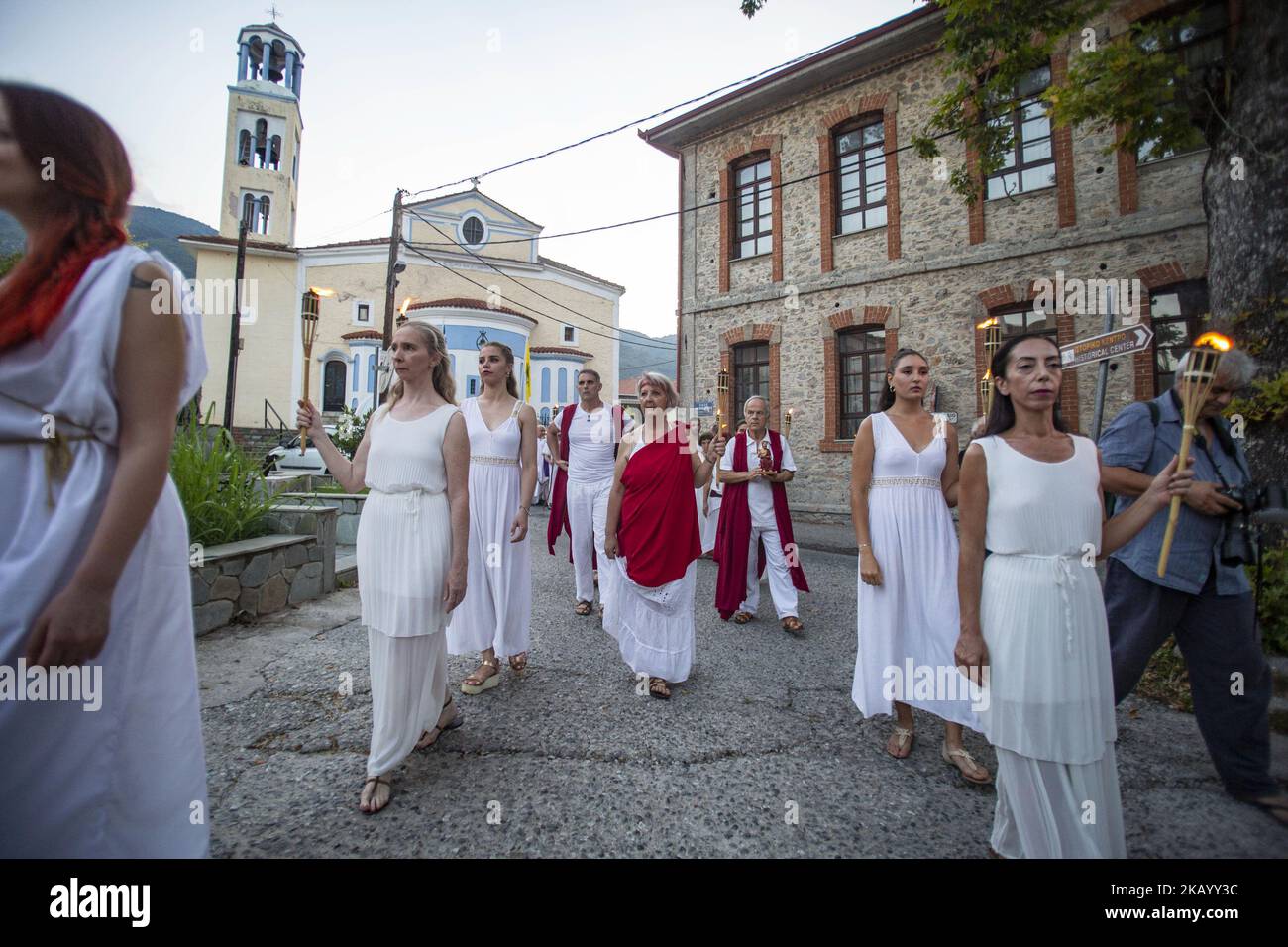 People participate in the 23rd Prometheia festival held in Litochoro ...