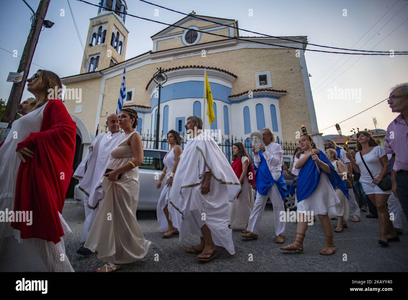 People participate in the 23rd Prometheia festival held in Litochoro ...