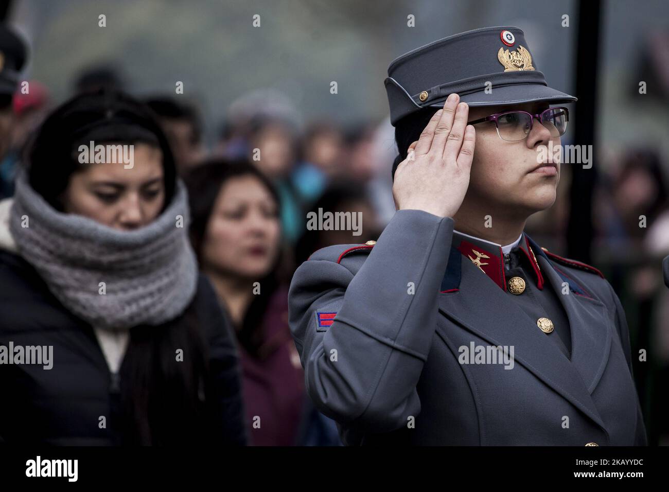 Osorno, Chile. 9 July 2018. Women soldiers, members of the Mountain ...
