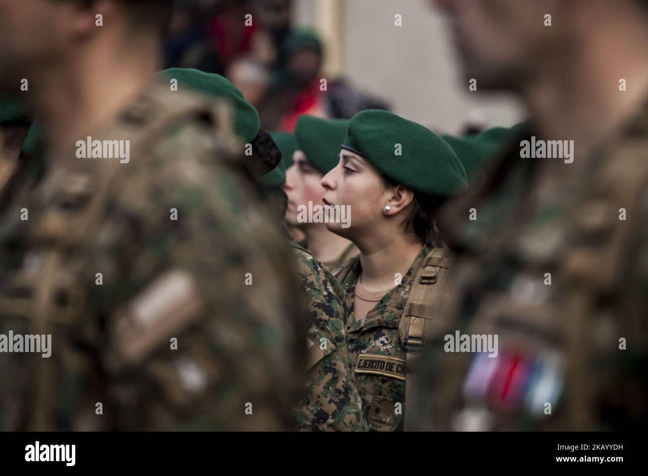 Osorno, Chile. 9 July 2018. Women soldiers, members of the Mountain ...