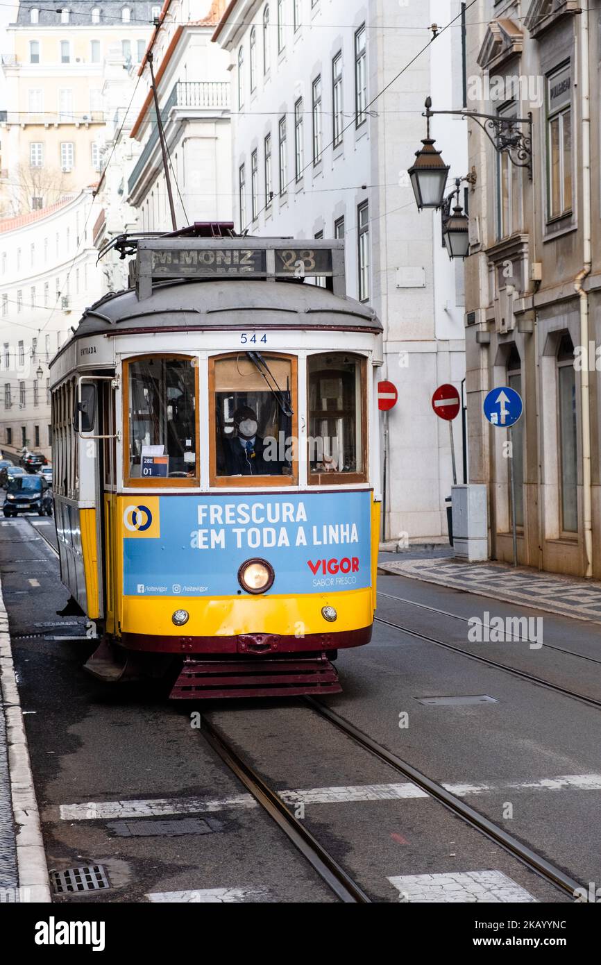 MORNING, YELLOW TRAM, LISBON: The world famous trams in Lisbon ...