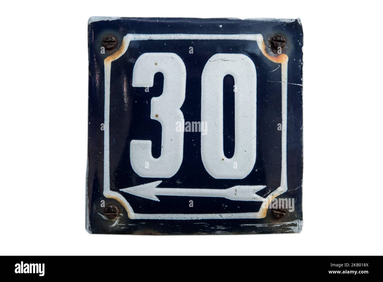 Weathered grunge square metal enameled plate of number of street ...