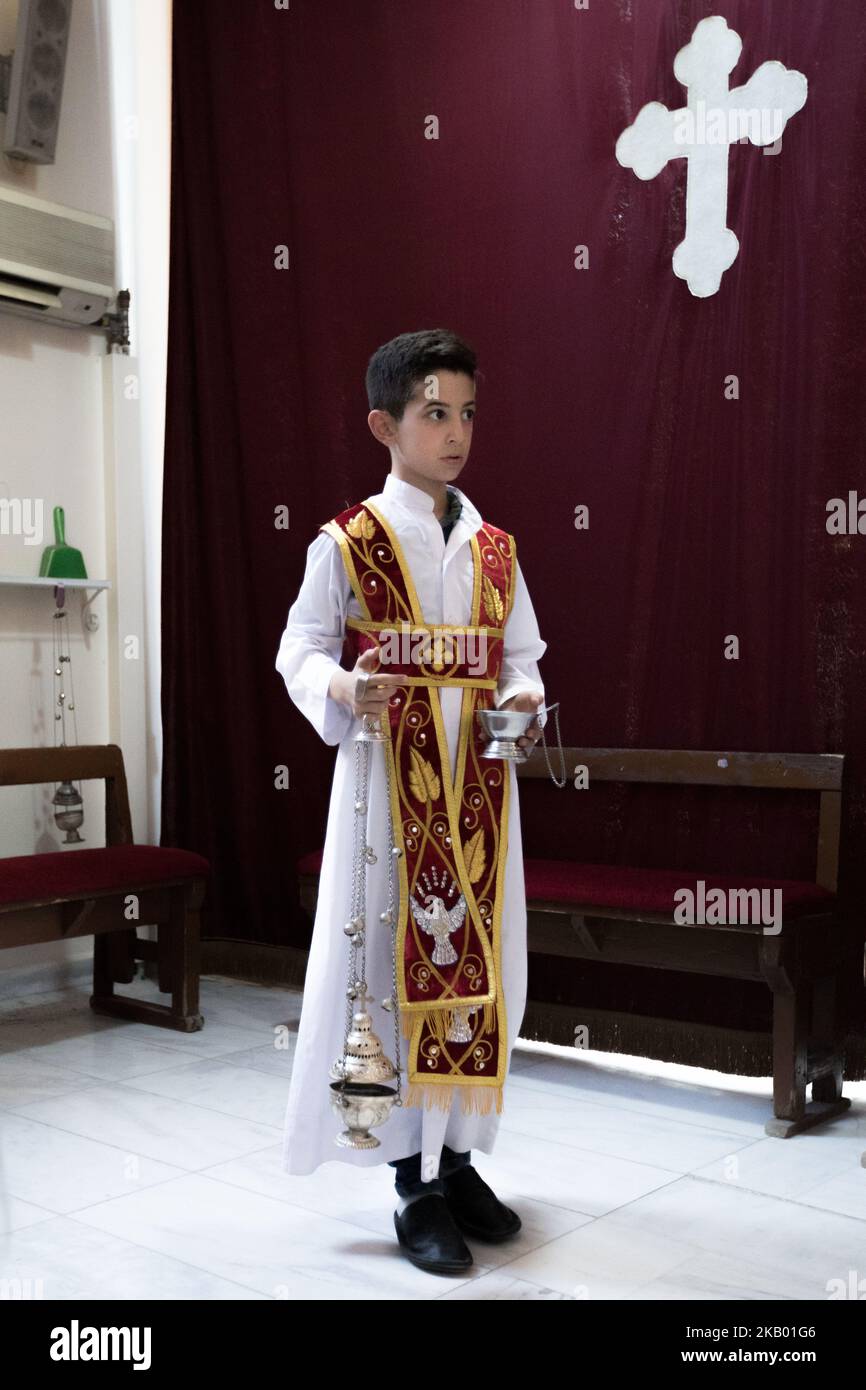 Christian of the congregation Mariam al-Adra in their church in ...