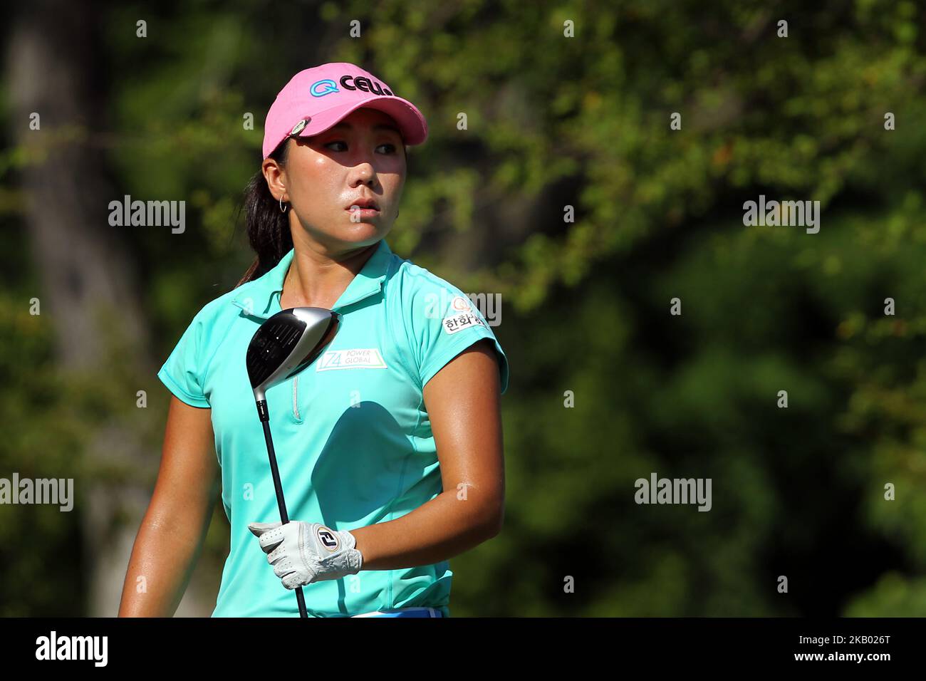 In-Kyung Kim of Republic of Korea follows her shot from the 17th tee ...