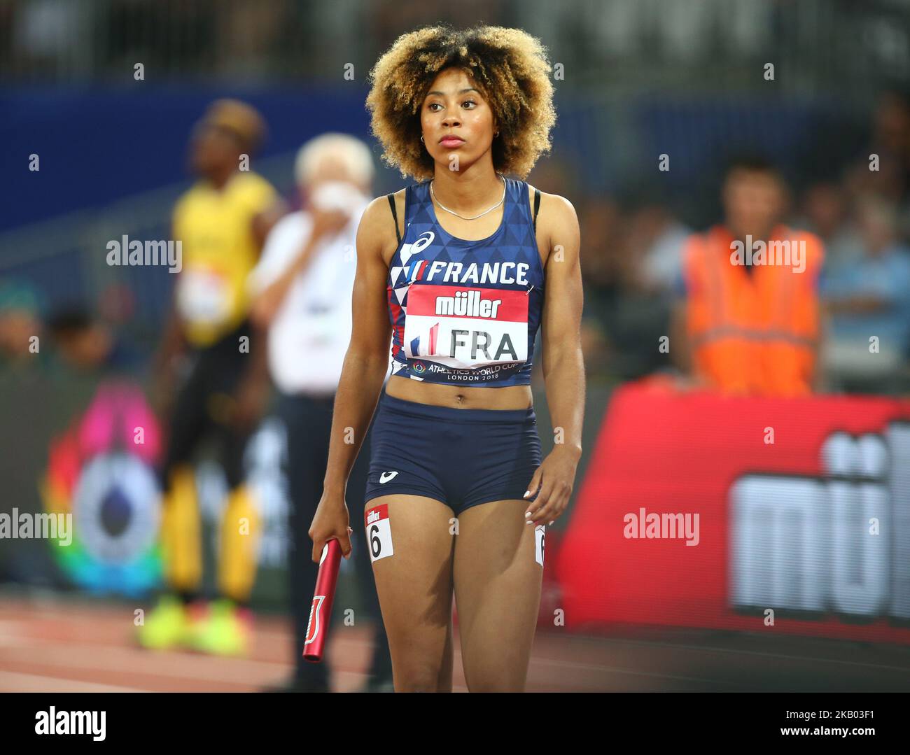 Estelle Raffai of France 1st Leg compete in the 4 x 100m Relay Women ...