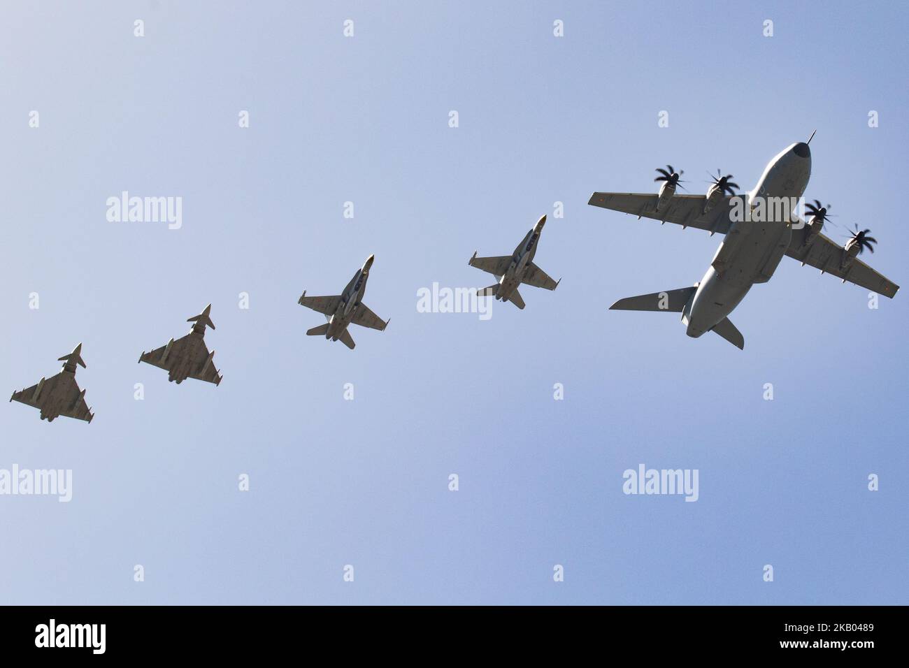 Spanish Air Force A400 Atlas with a pair of Hornets and a pair of ...