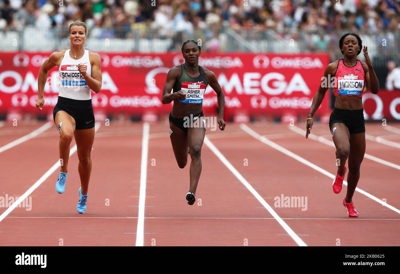 L-R Dafne Schippers of Netherlands Dina Asher-Smith of Great Britain ...