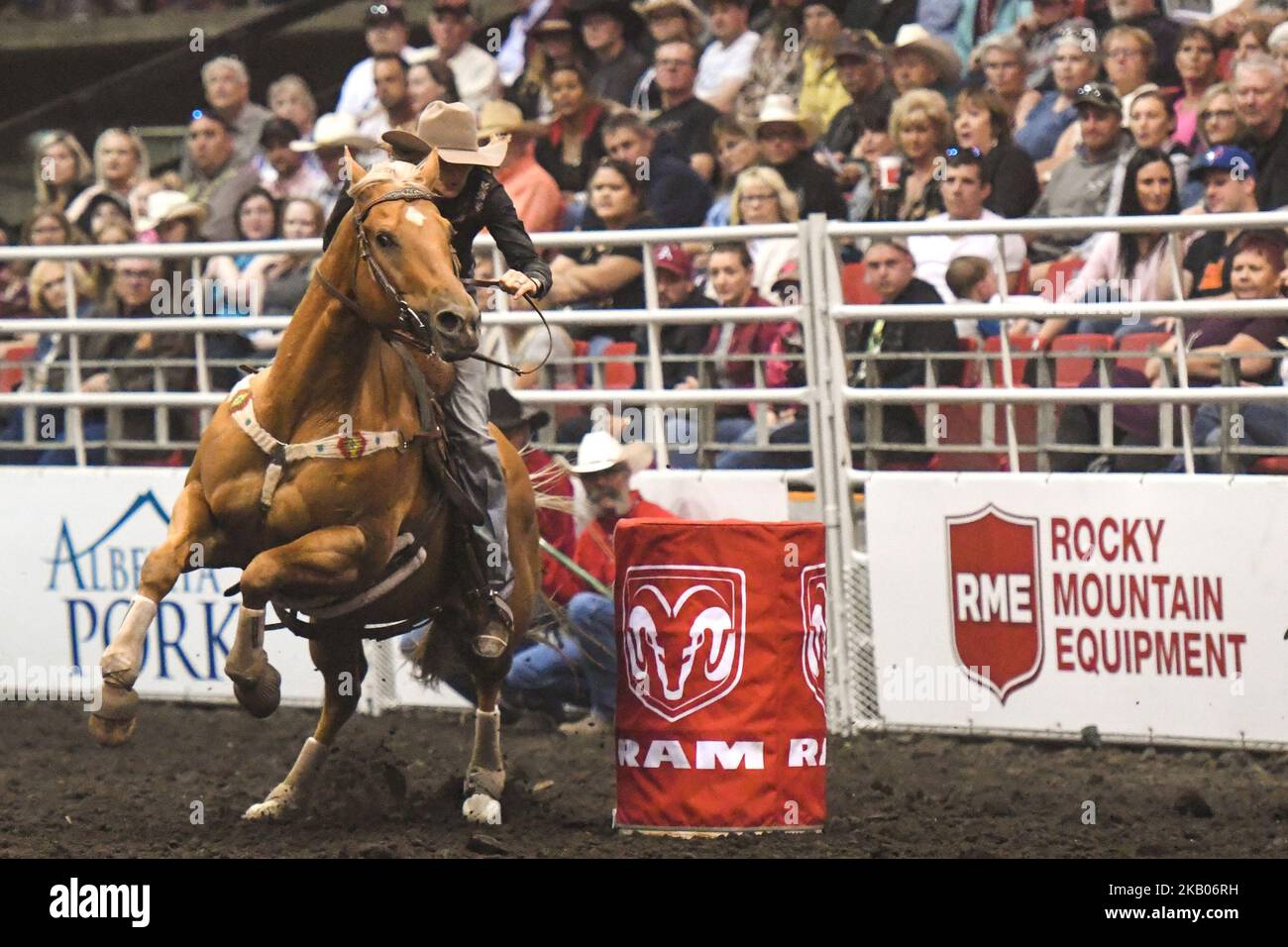 Barrel racer Nikki Hansen from Dickinson, ND, in action during the K ...