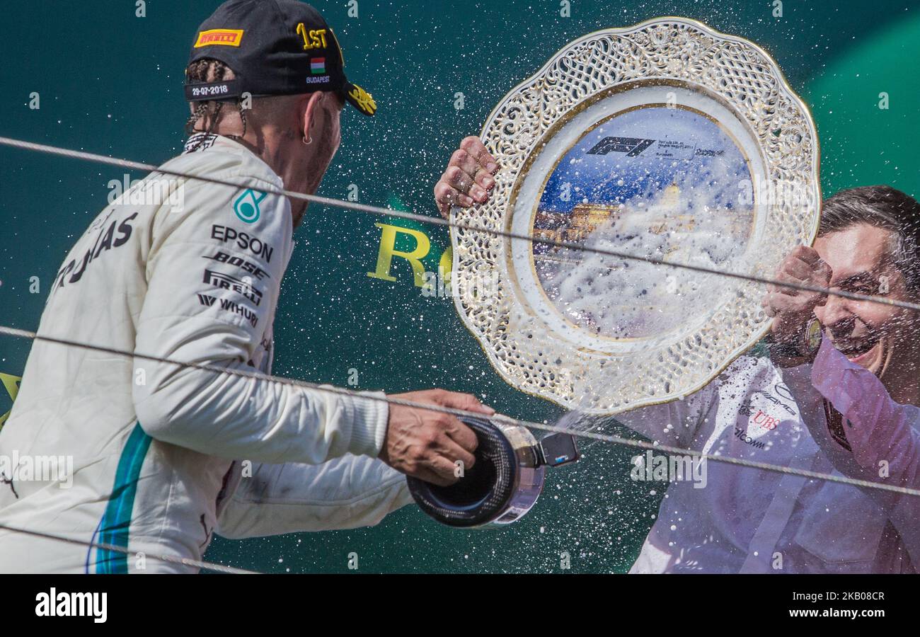 Mercedes amg f1 celebrates on podium race winner lewis hamilton hi-res ...