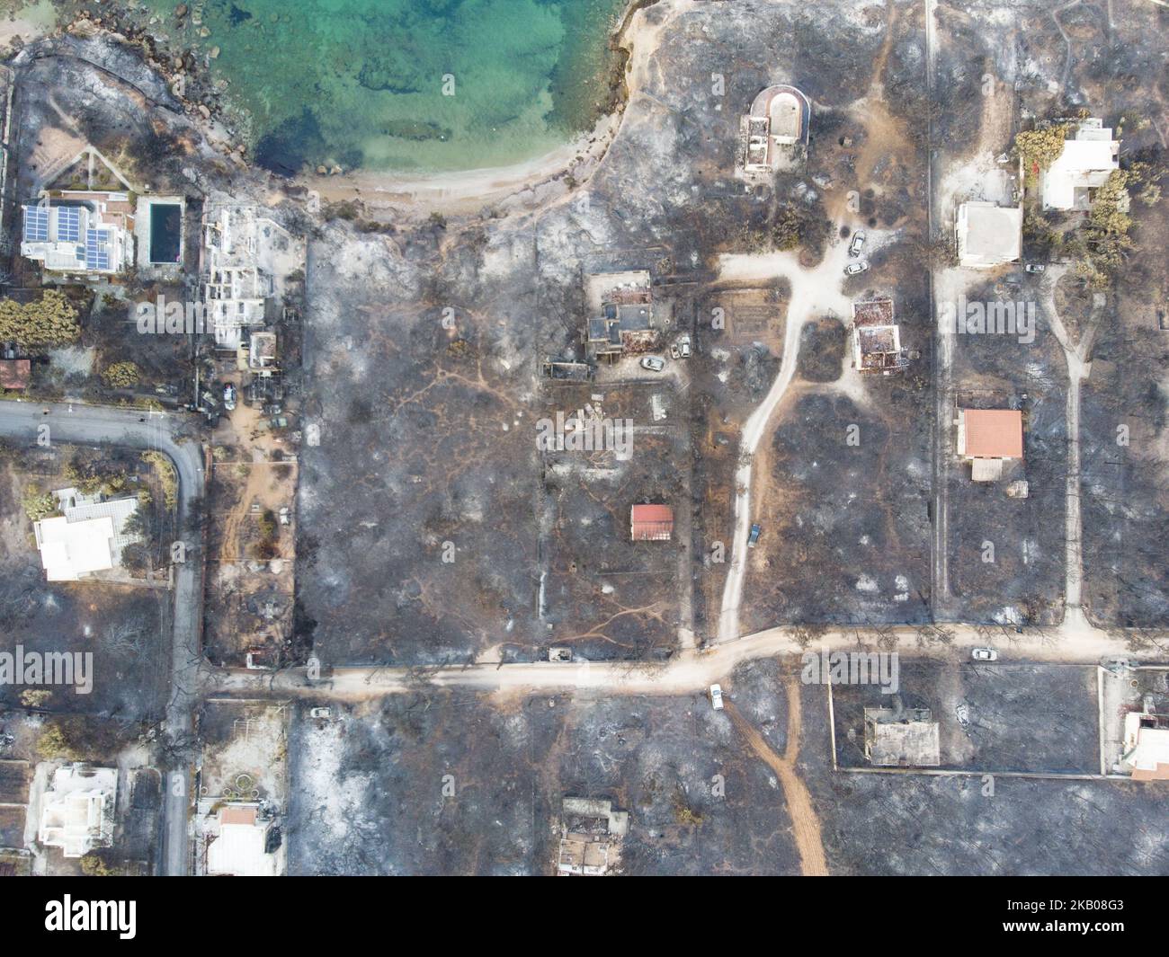 Aerial images from a drone of the devastated area of Mati in Attica ...